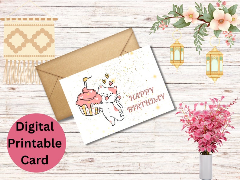 Birthday Card Printable - Kitty Birthday Card - DIGITAL Download ...