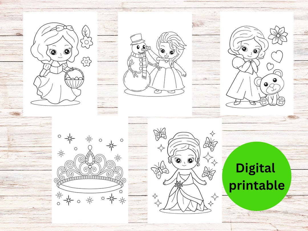 Easy Princess Coloring Pages Printable Digital Download for Kids Fairy ...