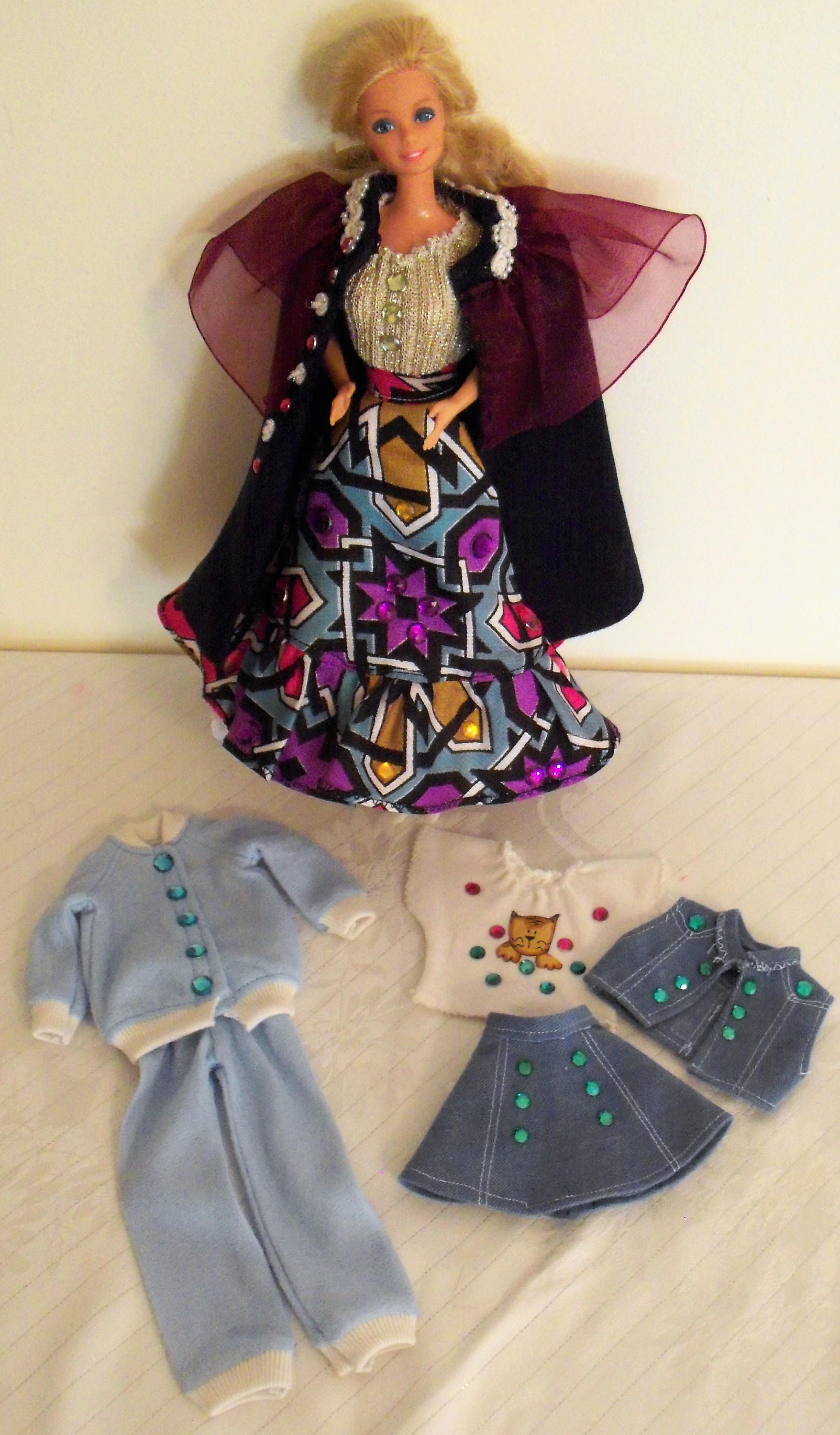 Barbie Doll Clothes Set, 3 Outfits,evening Gown,cape,fur Coat,blouse ...