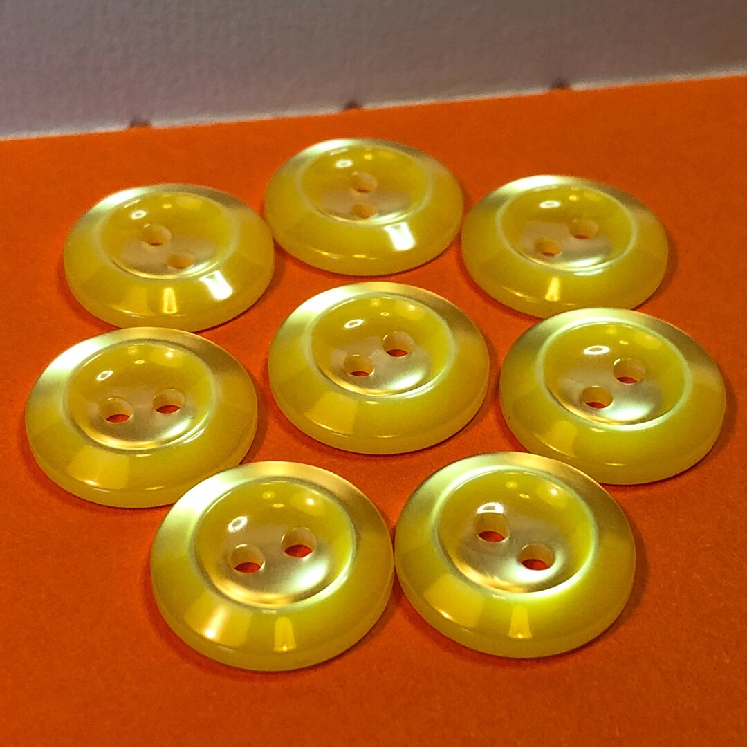 Vintage Buttons 16mm Yellow Plastic Buttons Set of Eight Shiny Buttons ...