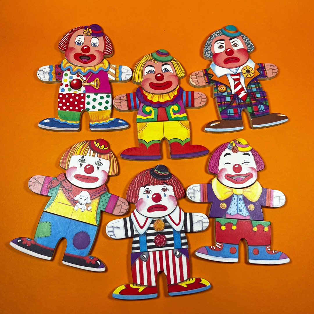 Clown Puzzle Create A Clown Mix and Match Tactile Toy Colourful Wooden ...