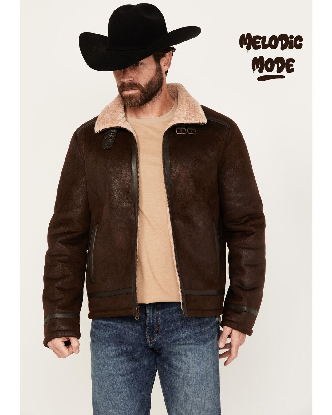 Mens Cow Suede Leather Shearling Jacket, Western Cowboy Fur Collar ...