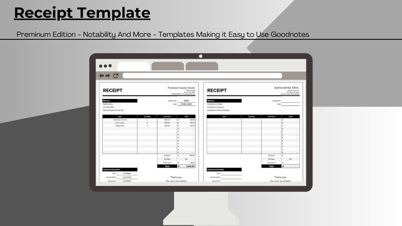 Receipt Template, Editable Google Sheets, Digital Download, Easy to Use ...