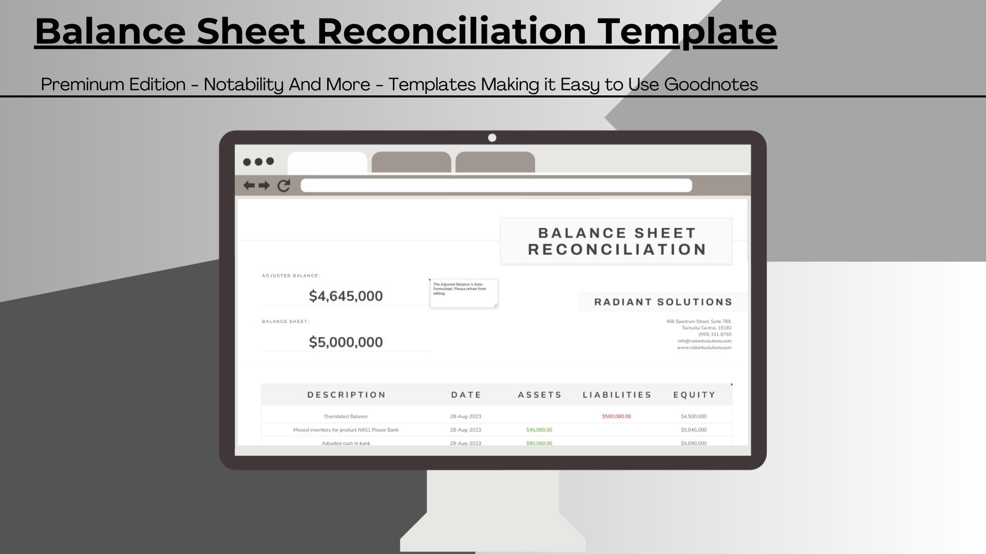 Balance Sheet Reconciliation Template, Editable Google Sheets, Digital ...