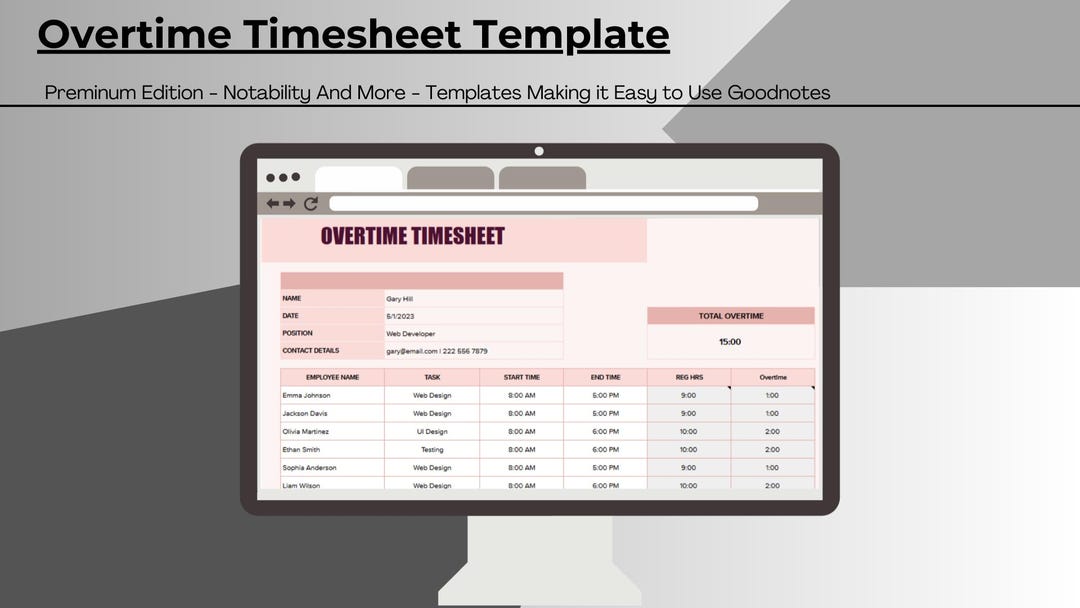 Overtime Timesheet Template, Editable Google Sheets, Digital Download ...