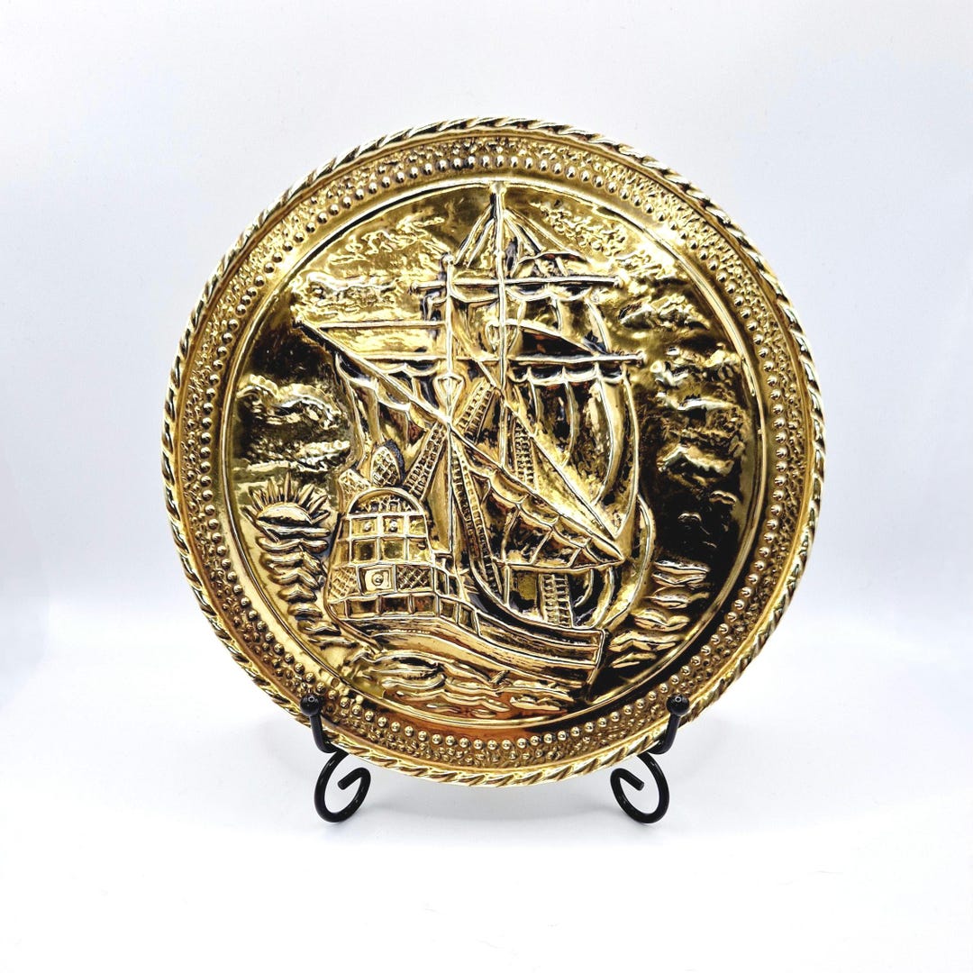 Brass Wall Plate Galleon Sailing Ship 1950s Brass Naval Design ...