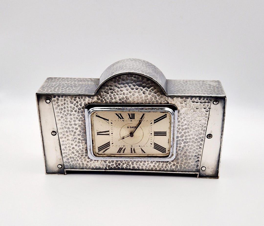 Hammered Pewter Clock Mantel Clock by John Round and Son Pewter Clock ...