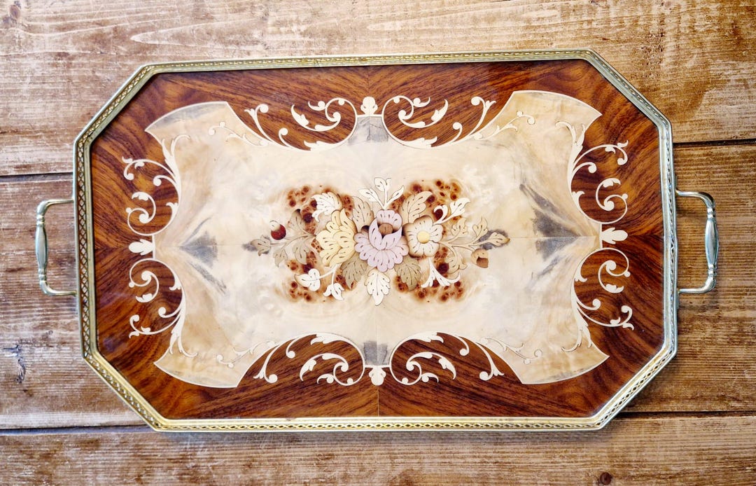 1960s Tea Tray Sorrento Style Marquetry Inlay Tea Tray Vintage Tray ...