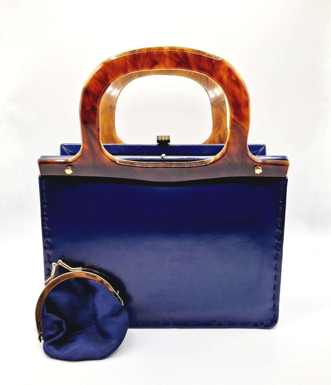 1950s Handbag Selfridges Lucite Handbag Blue Leather Handbag With ...