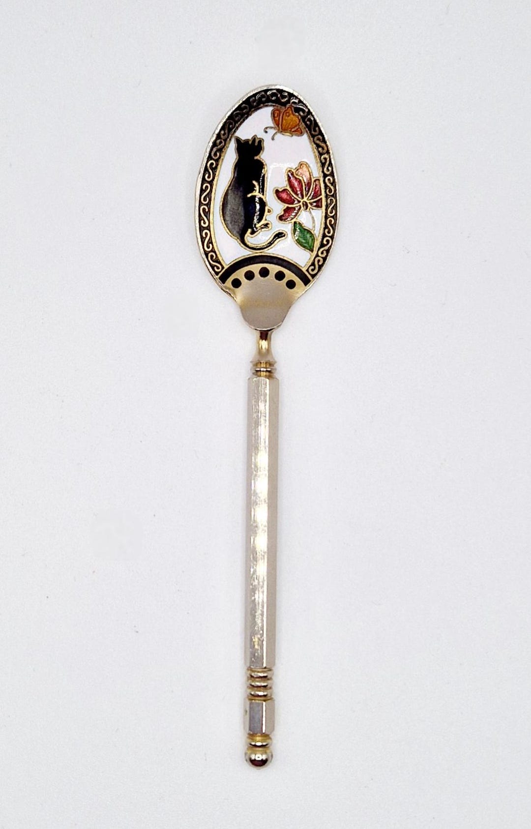Cloisonne Style Teaspoon Gold Tone Enamel Teaspoon With Cat Design Gift ...
