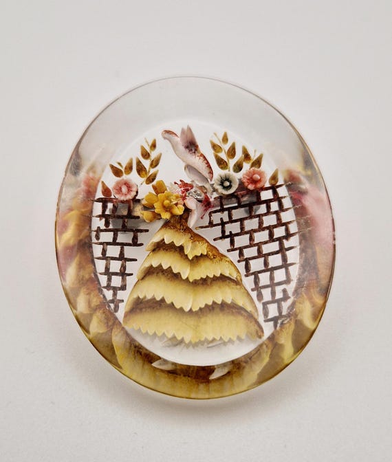 1940s Lucite Brooch Reverse Carved Lucite Crinoline L… - Gem