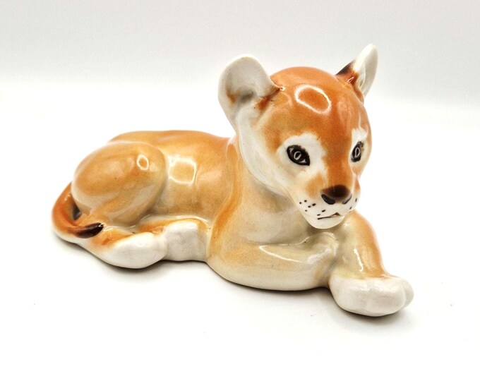 1950s Lomonosov USSR Porcelain Soviet Pottery Animal Figurine Lion Cub ...