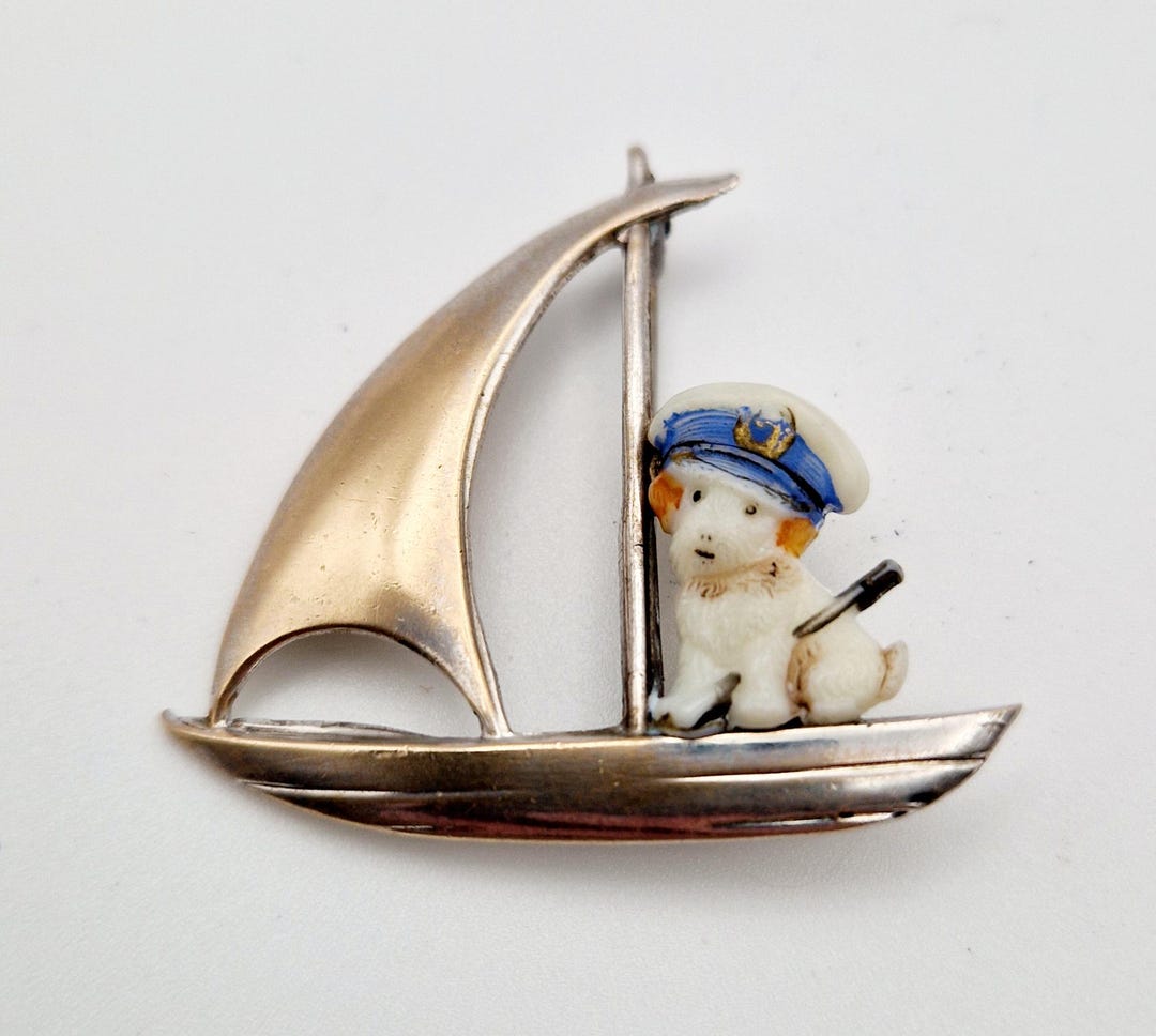 Rare 1920s Brooch TLM Thomas L Mott Sailboat Terrier Brooch Dog Brooch ...