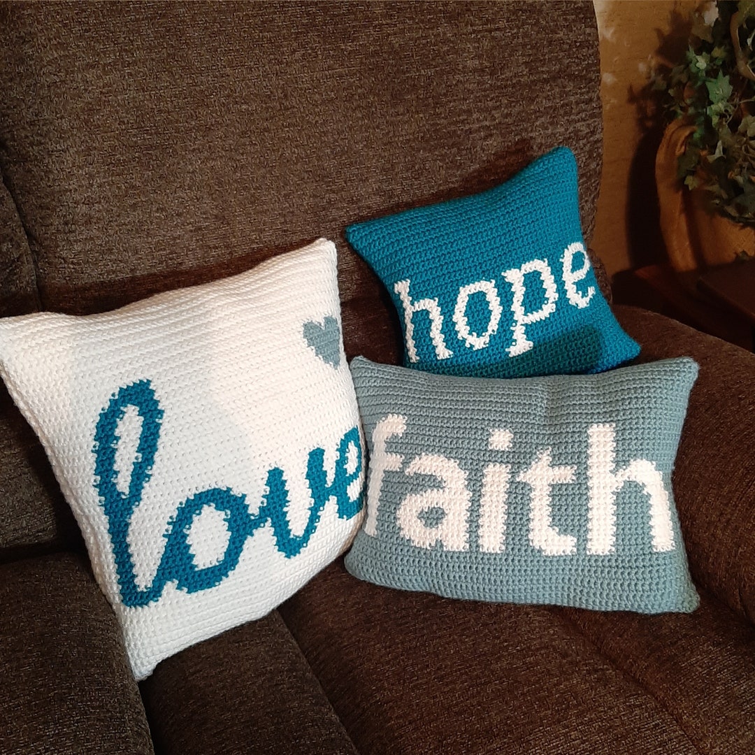 Faith Hope Love Pillows Crochet Pattern, Set of 3, Christian Scripture ...