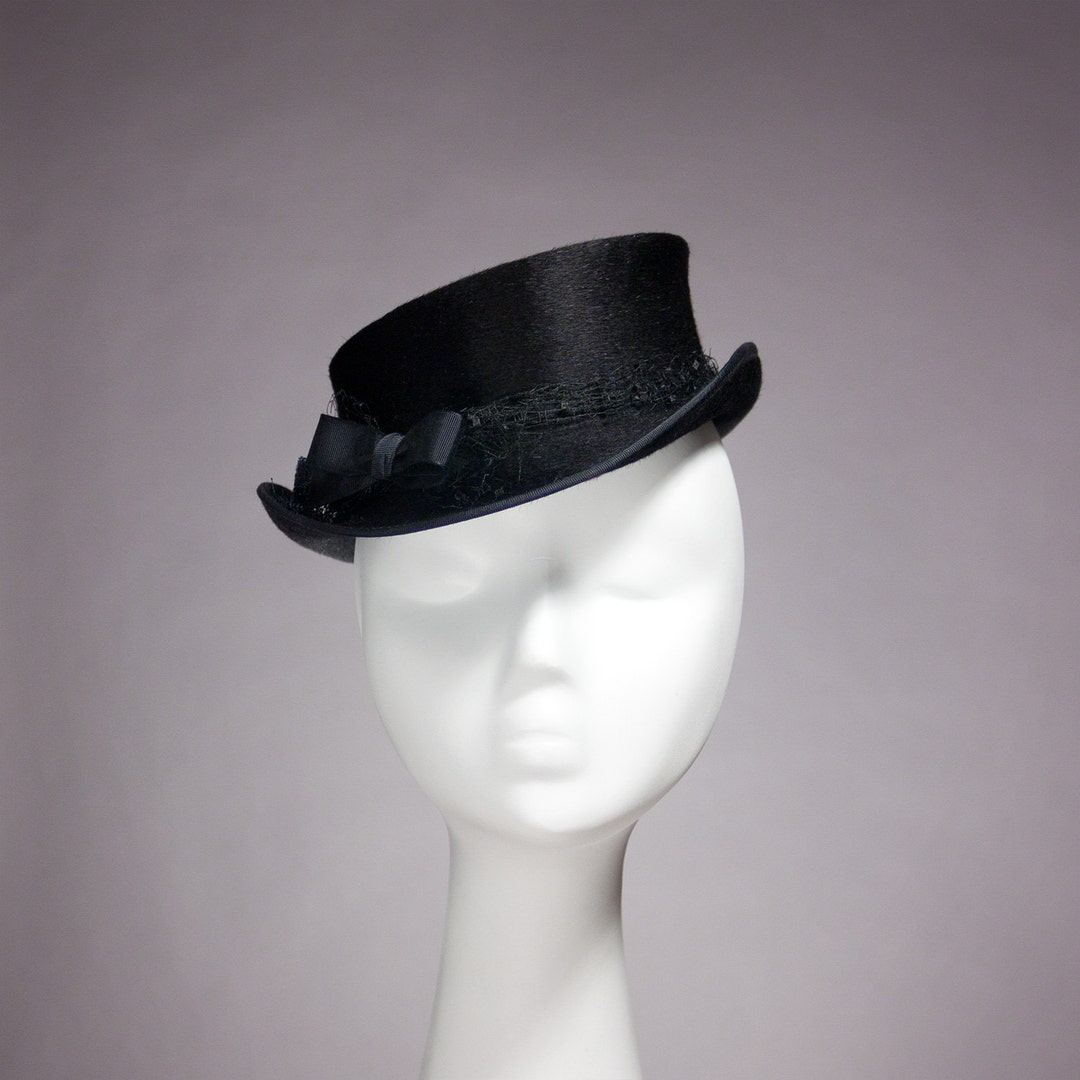 Black 'yvette' Mini Top Hat - Etsy