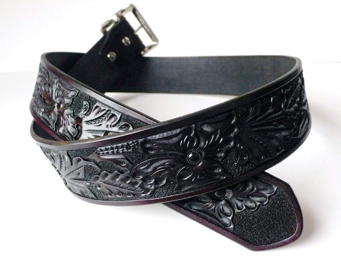 Hand Carved Wild Rose Belt HOLMES Custom - Etsy