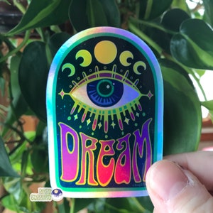Dream Eye Holographic Sticker, Evil Eye Decal, Bohemian Moon Phase ...
