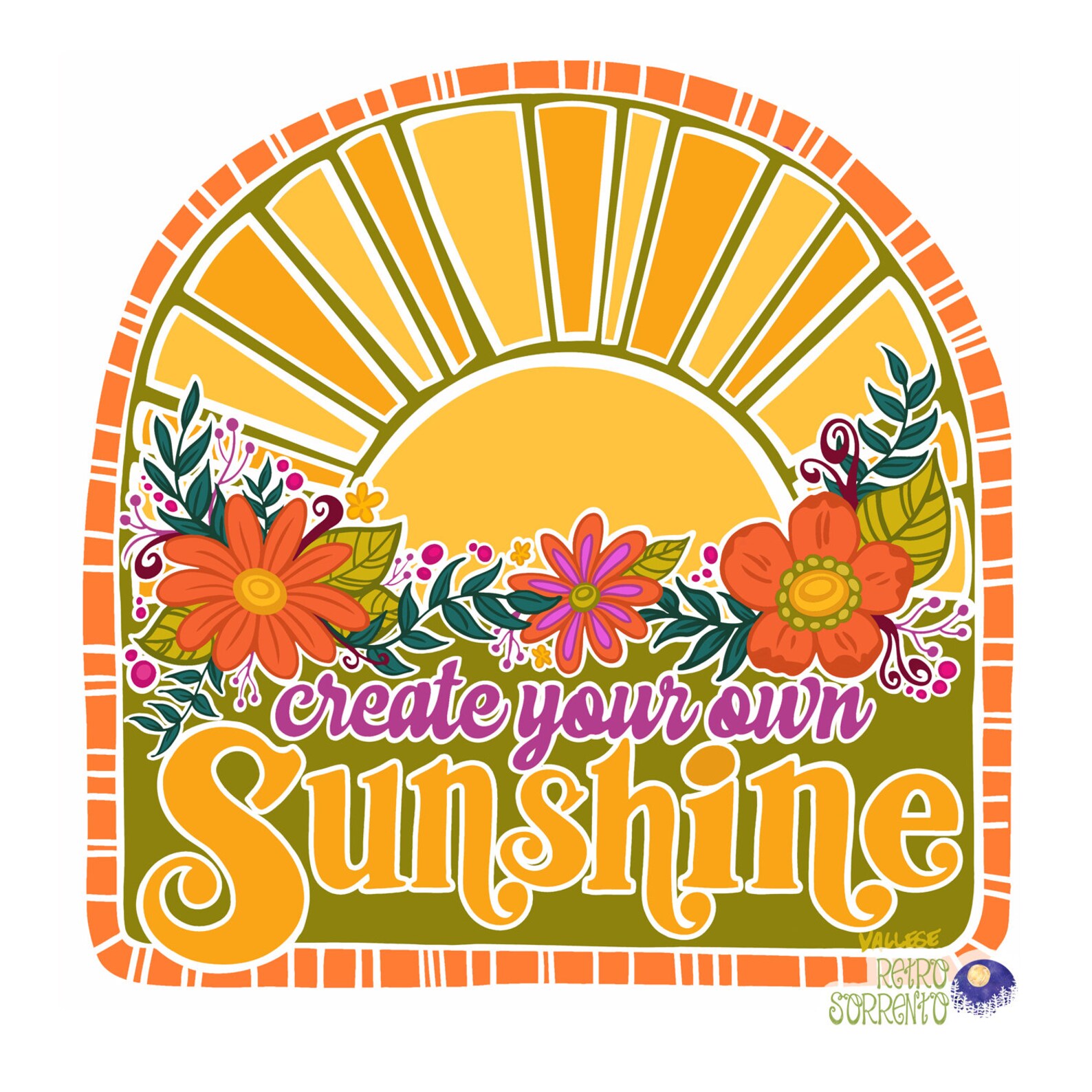Create Your Own Sunshine Wall Art Sun Illustration Retro - Etsy