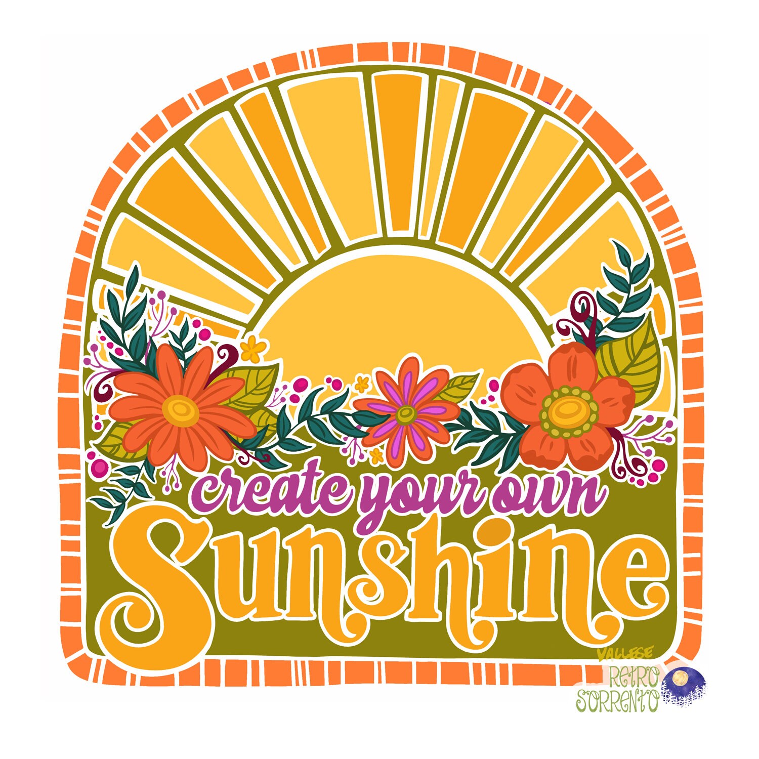 Create Your Own Sunshine Wall Art Sun Illustration Retro | Etsy