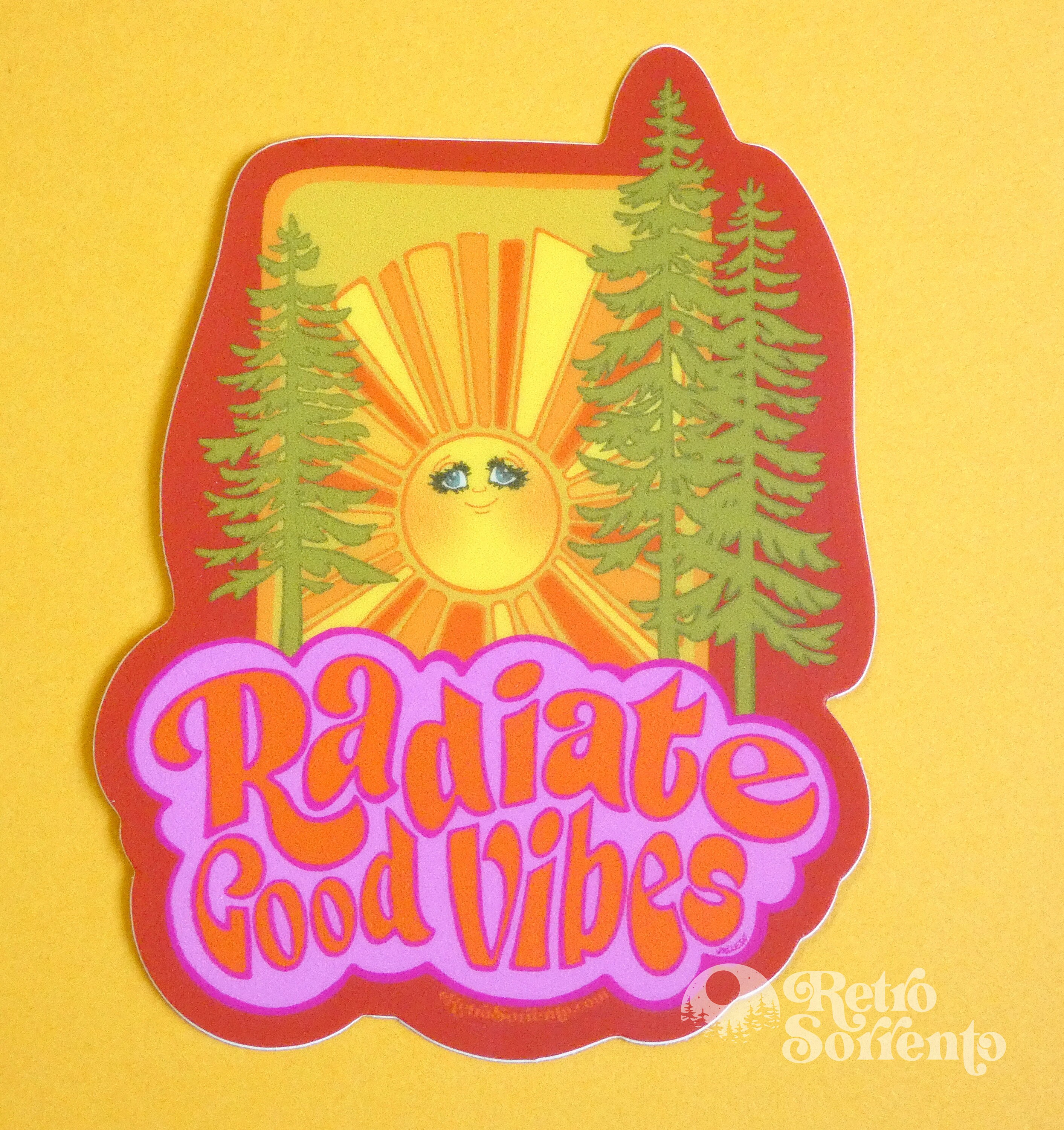Radiate Good Vibes Sunshine Vinyl Sticker | 3 Inches | Decal | Groovy ...