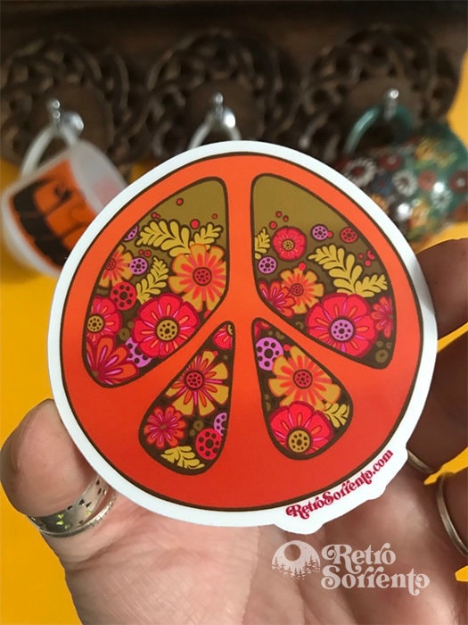 Peace Sign Sticker, Orange Hippie Decal, Retro Hippie, Psychedelic ...