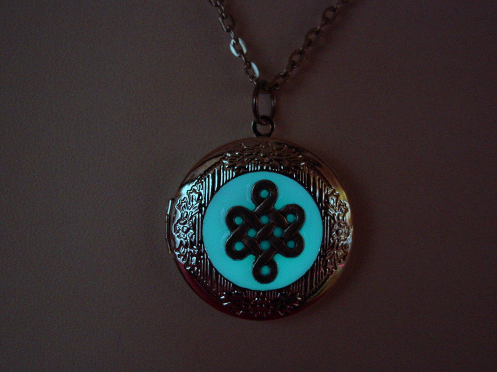 Scottish Celtic Knot Locket, Glow in the Dark, Aqua Glow Celtic Knot ...