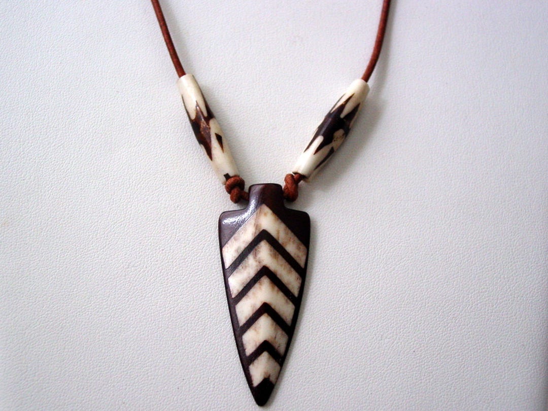 Tribal Arrowhead Bone Inlay Ethnic Bone Beads Leather Cord Necklace - Etsy