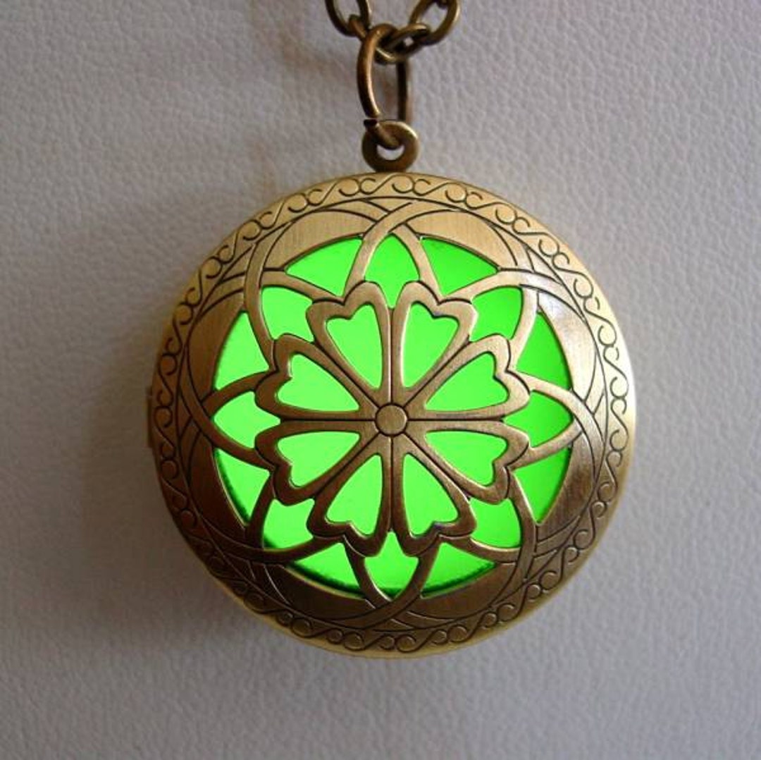 Celtic Cross Locket, Bright Green Glow in the Dark Locket, Illumination ...