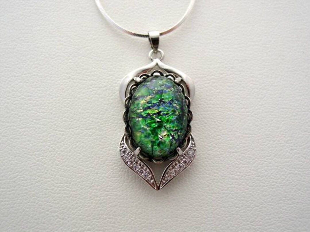 Emerald Green Fire Opal Necklace, Fire Opal Cubic Zirconia Necklace ...