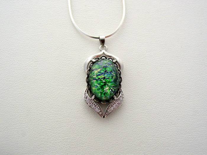 Emerald Green Fire Opal Necklace, Fire Opal Cubic Zirconia Necklace ...
