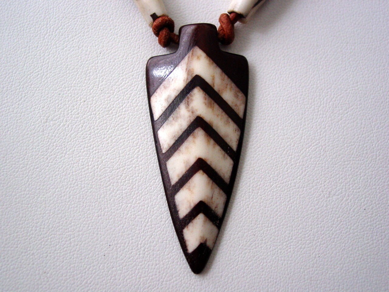 Tribal Arrowhead Bone Inlay Ethnic Bone Beads Leather Cord Necklace - Etsy