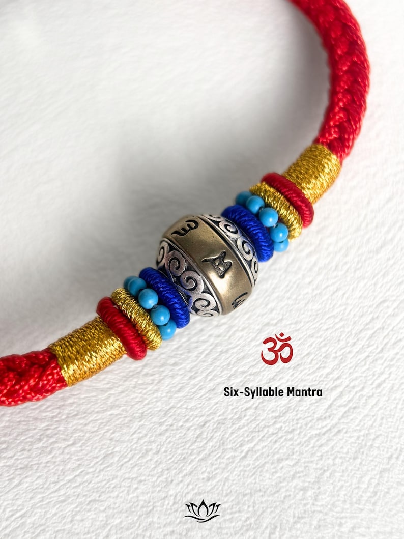Tibetan Six Word Mantra Bracelet, Red String Protection Bracelet, 925 ...