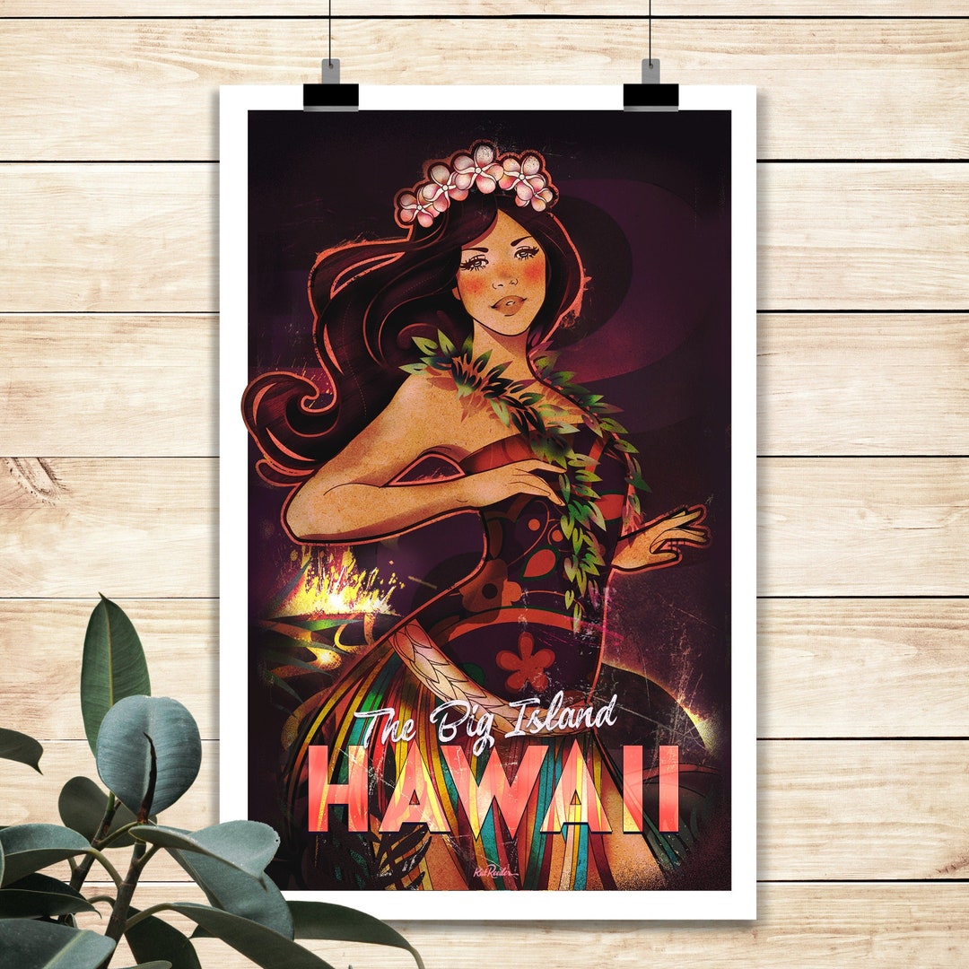 Big Island | Hula Girl Poster | Hawaii Travel Poster | Hula Girl Art ...