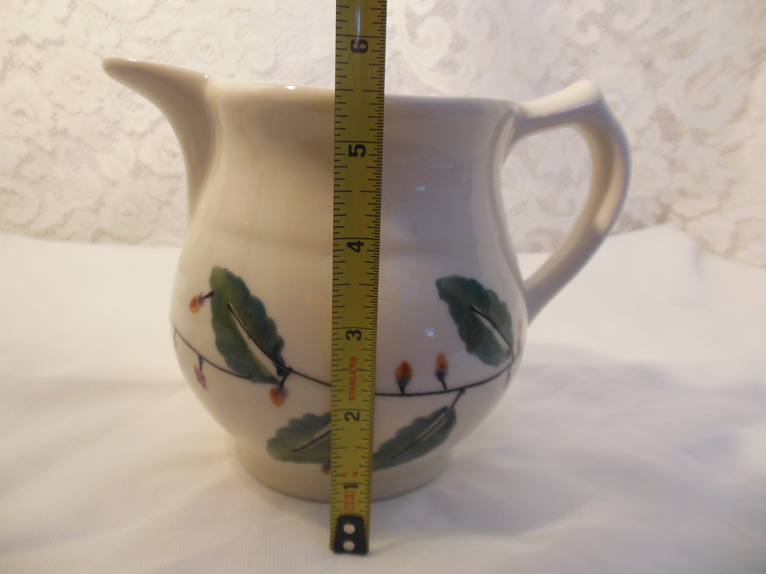 Vintage 1976 Hartstone Pottery zanesville, OH Pitcher Green Leaves and ...
