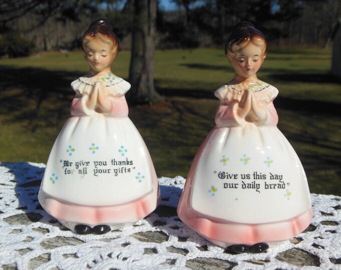 Vintage Enesco Japan Praying Lady Ceramic Salt & Pepper Set - Pair of 2 ...