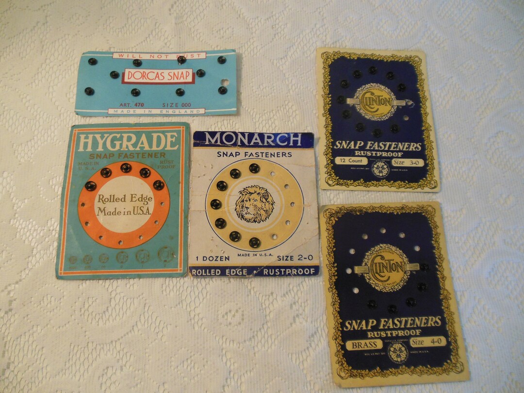 Five (5) Sets of Snaps - on the Original Cards - Assorted Very Vintage ...