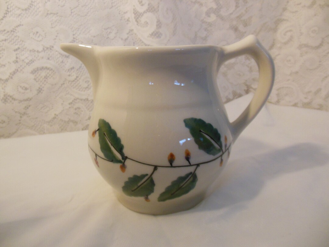 Vintage 1976 Hartstone Pottery (zanesville, OH) Pitcher Green Leaves ...