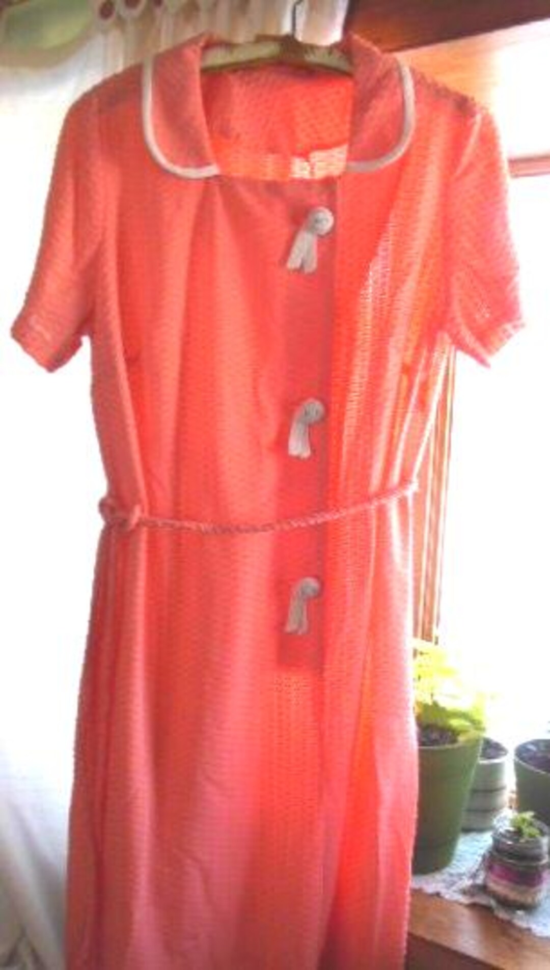 Vintage Peach Colored Knit Fabric House Dress No Tags Possibly Medium ...