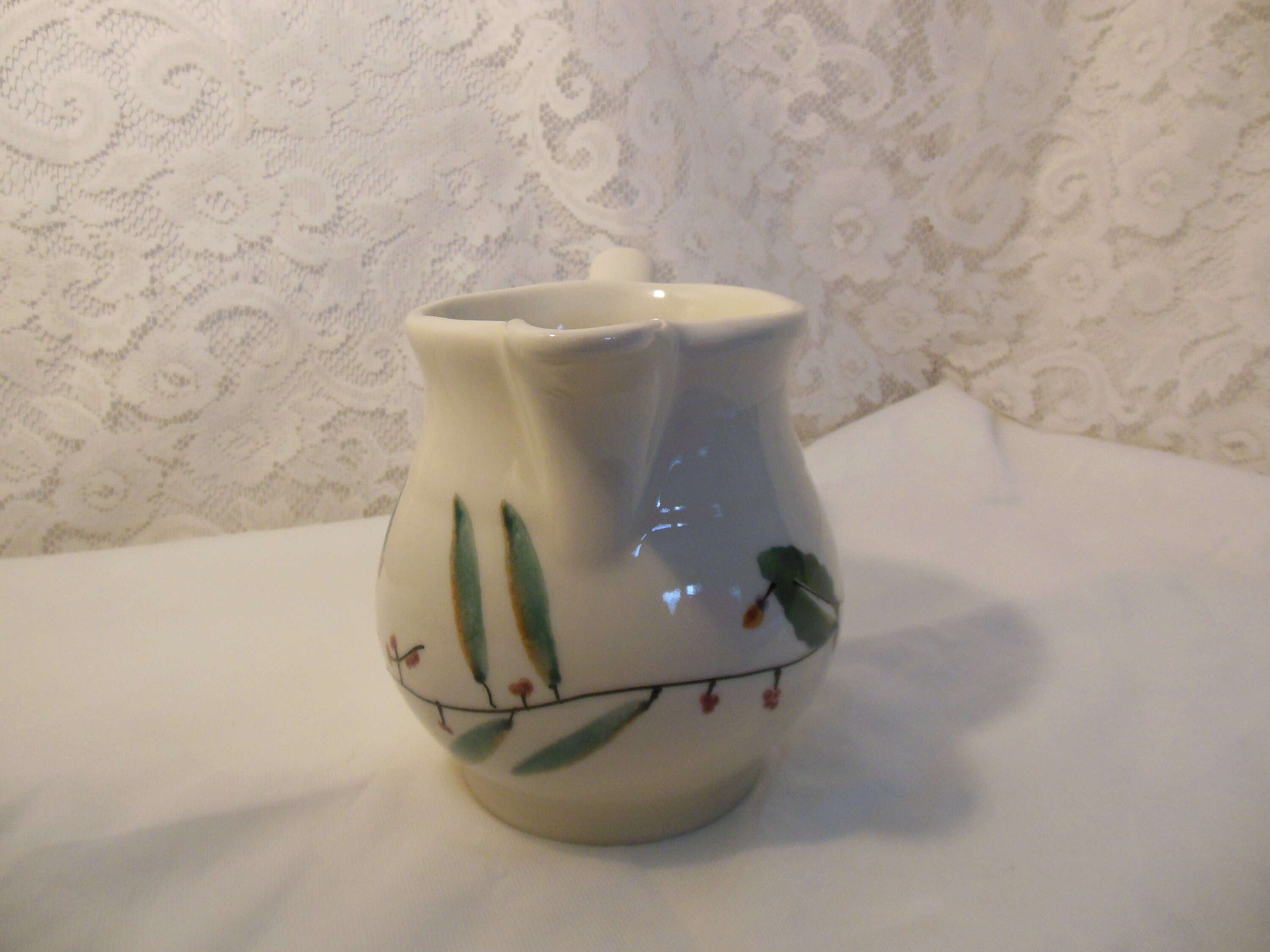 Vintage 1976 Hartstone Pottery zanesville, OH Pitcher Green Leaves and ...