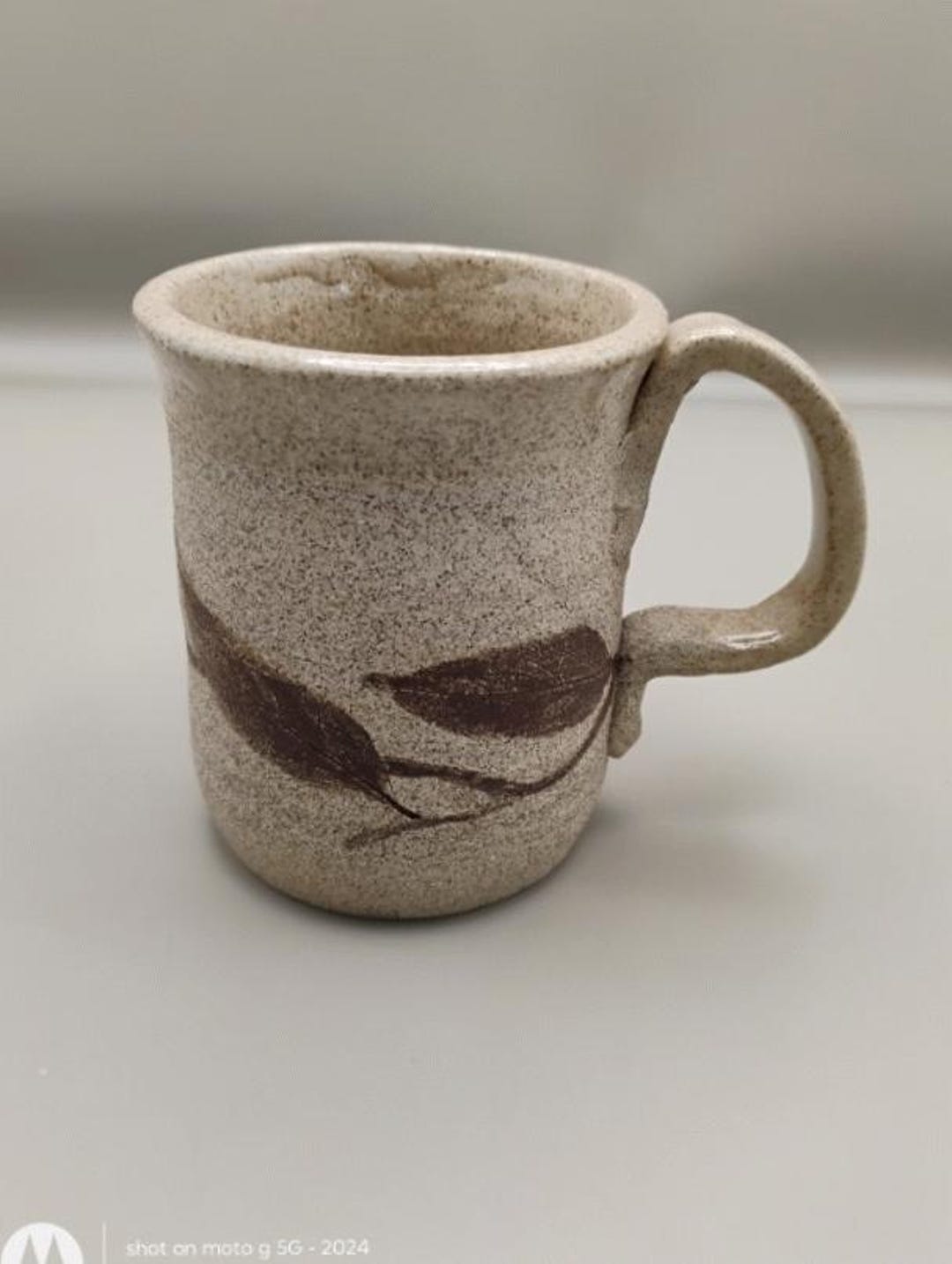 Handcrafted Pottery Ceramic Mug Tan With Dark Brown Leaves Vine Design ...