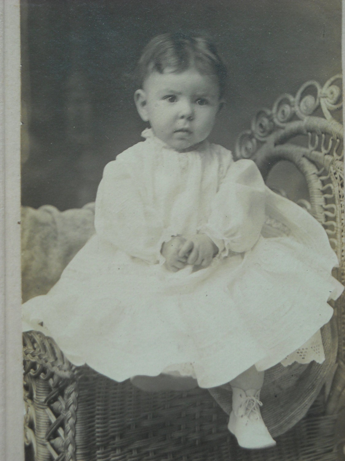 Precious Vintage Parlor Photo of Small Child on Rattan Chair - Etsy
