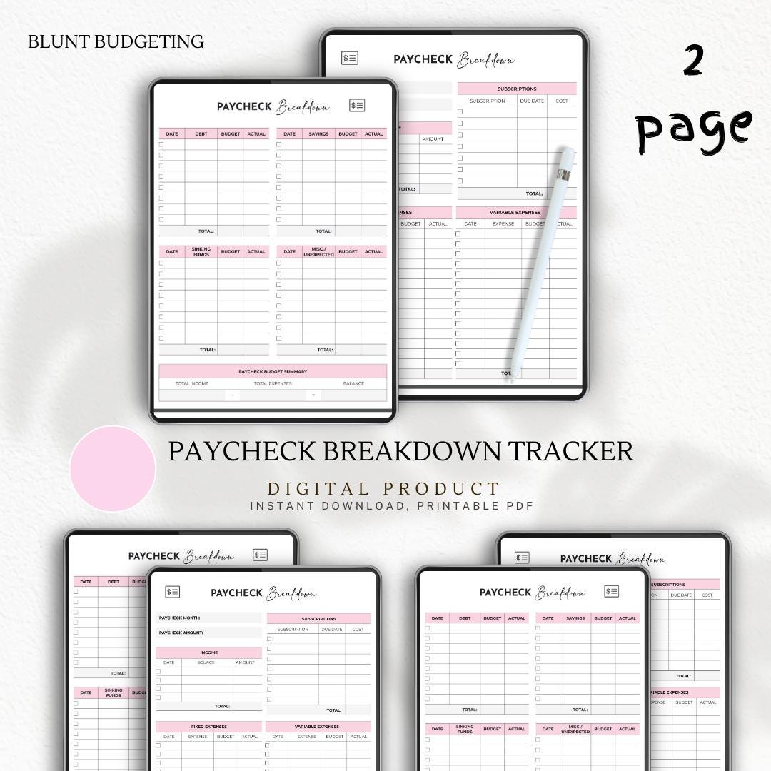 Paycheck Breakdown Tracker, Printable Budget Planner, Income Tracker ...