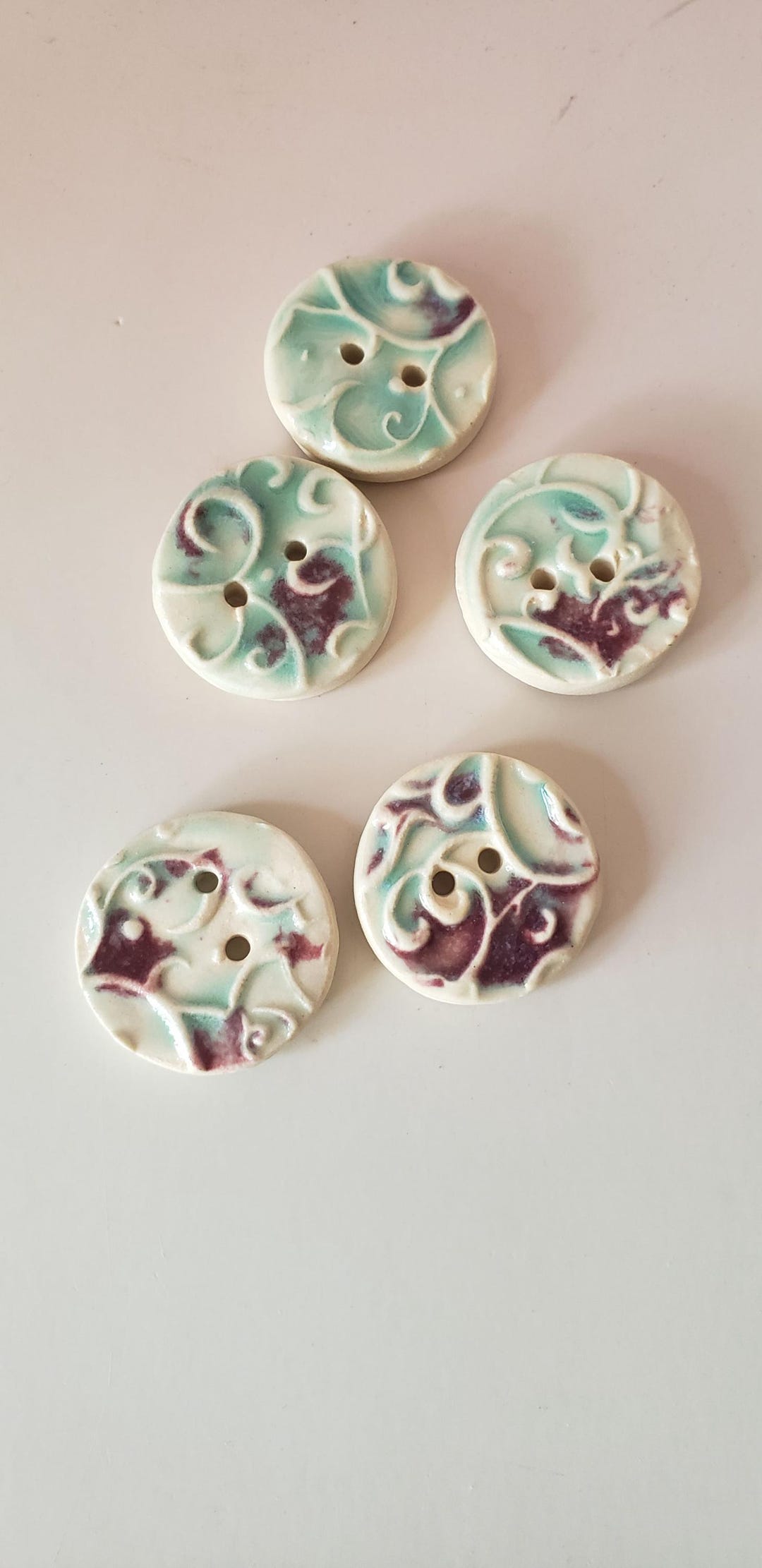 5 Button Set Textured Buttons Ceramic Buttons Mint Green and Burgundy ...