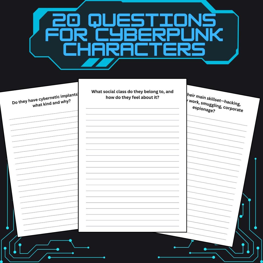 Digital Cyberpunk Writing Prompt 20 Questions for Character Creation ...