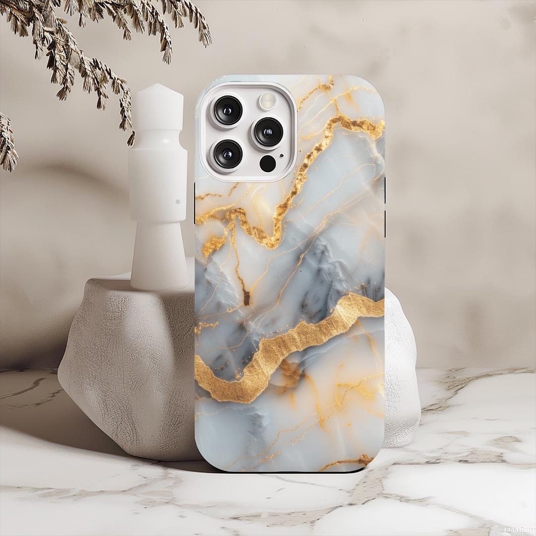 Phone Case Marble Kintsugi White and Gold Tough Case Protective Case ...