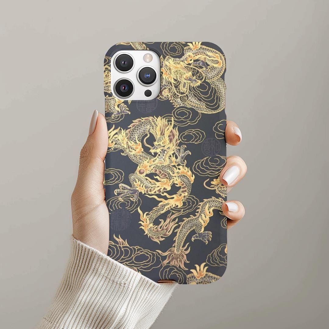 Dragon Pattern Tough Cases for iPhone Samsung Galaxy Google Pixel Gold ...