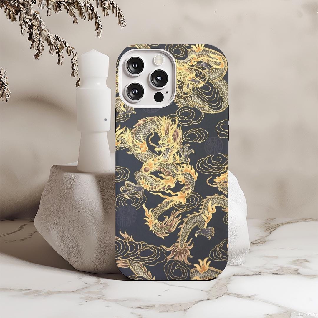 Dragon Pattern Tough Cases for iPhone Samsung Galaxy Google Pixel Gold ...