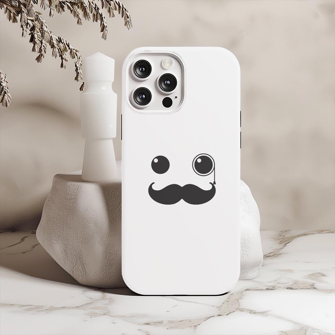 Phone Case Cute Minimalist Face Mustache Tough Phone Cover Gift for Him ...
