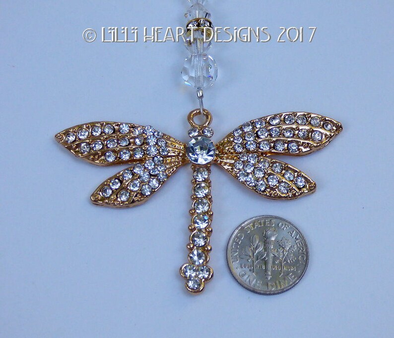 RHINESTONE DRAGONFLY Bling M/w Swarovski Crystal Beaded Strand Gold ...