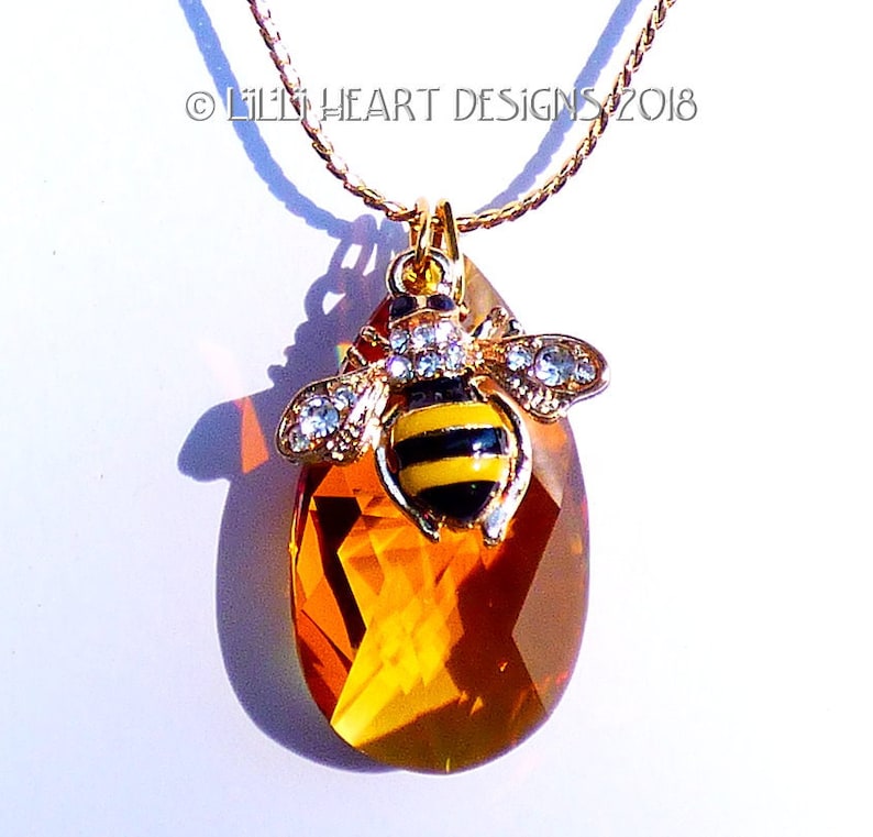 Swarovski Crystal Bee And Honey Drop Necklace Topaz 38mm Drop Etsy